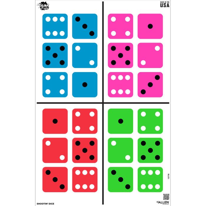 EZ Aim FUN Shootin' Dice Paper Shooting Target, 23 x 35, 3-Pack, Multi