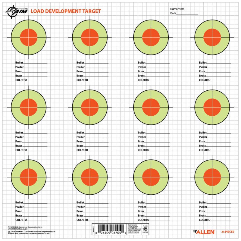 EZ Aim Load Development Paper Shooting Targets, 13.5 Square, 25-Pack, Black