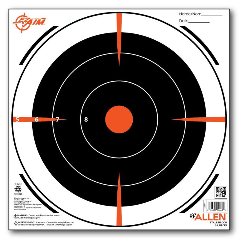 EZ Aim® Paper 8-inch Bullseye Target, 26-Pack, Black/Orange/White
